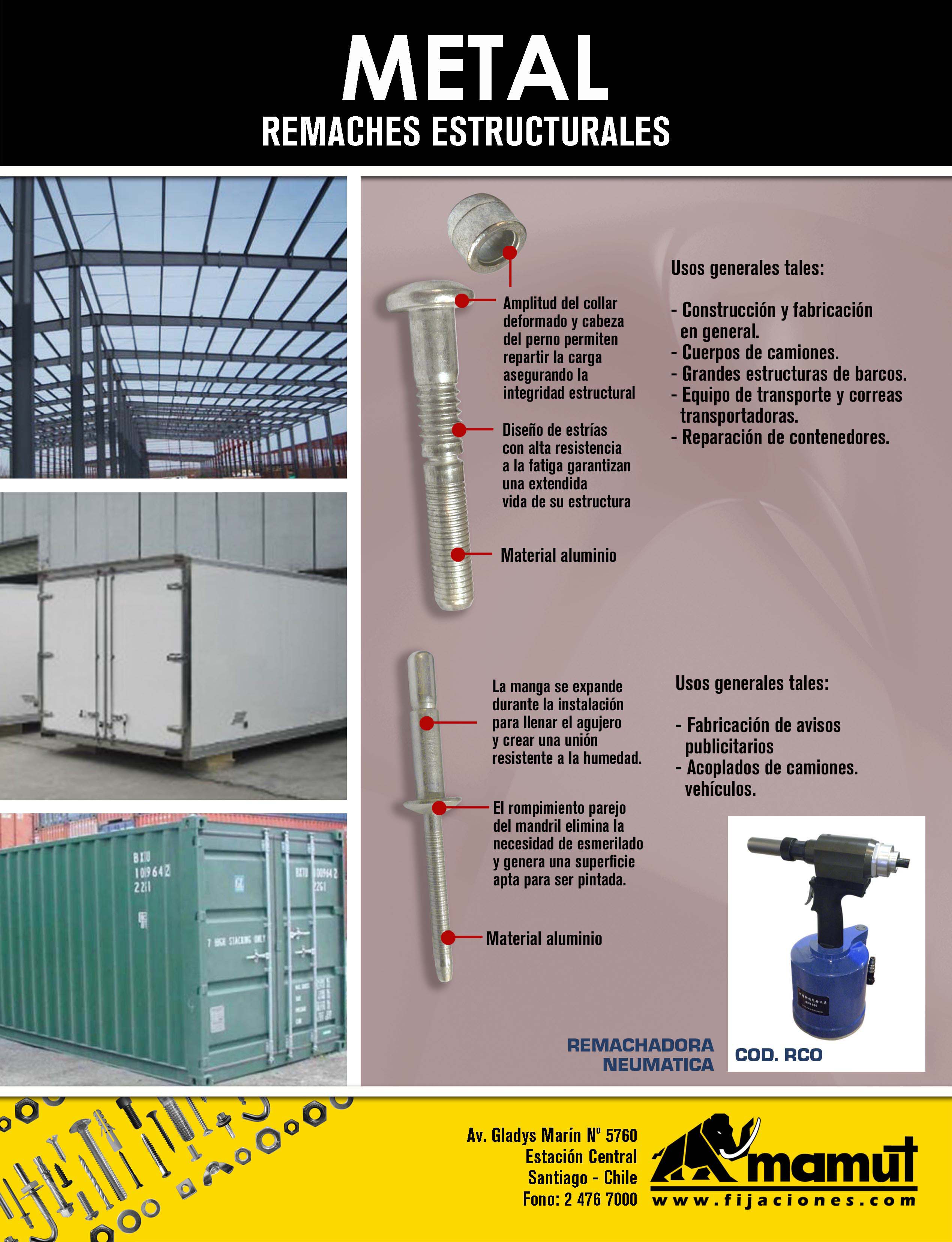 Chile pernos MAMUT pernos chile, tuercas, golillas, remaches, fijaciones Chile tornillos